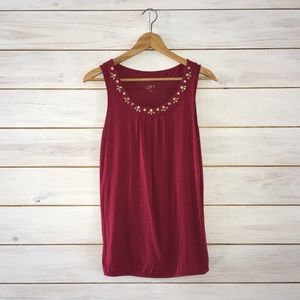 LOFT | Tops | Loft Size Xs Wine Colored Rhinestone Sleeveless | Poshmark